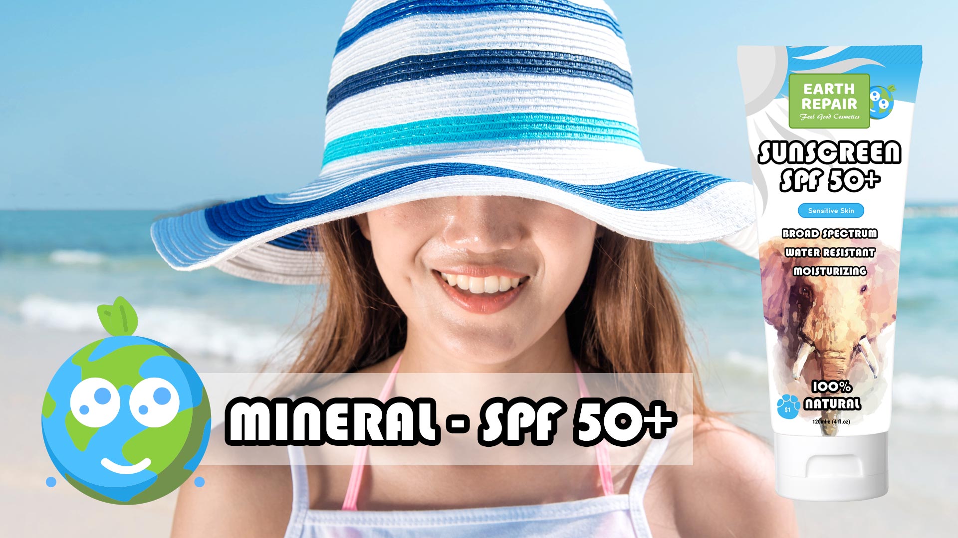 Natural Sensitive Skin Mineral Sunscreen SPF 50+ · 120ml · Earth Repair